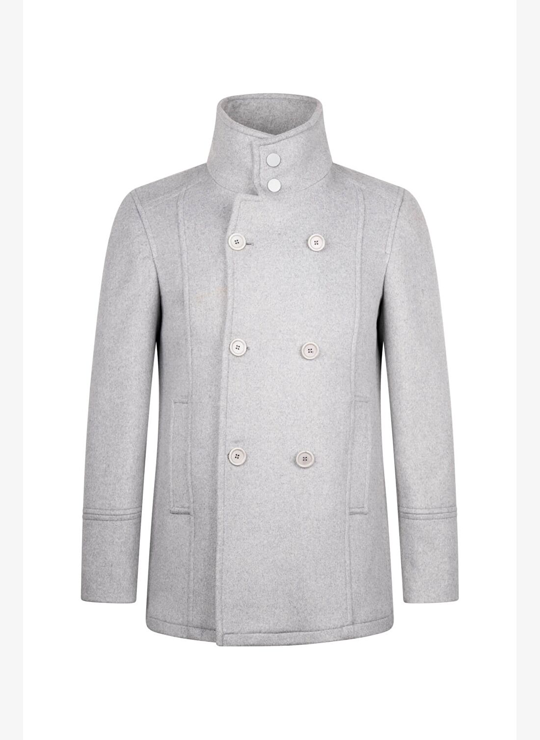 Gri Slim Fit Kruvaze Yünlü Kaşe Kaban - 15797373 | Boyner