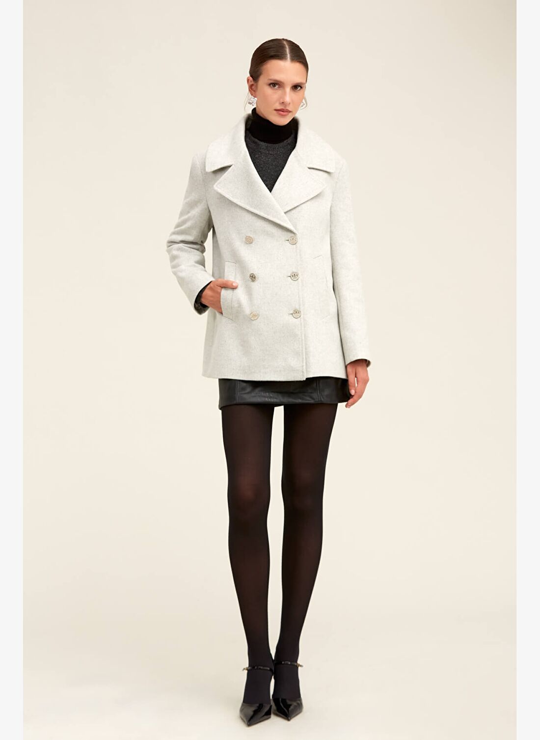 Gri Dinamik Fit Kruvaze Kaşe Mont - 15797379 | Boyner