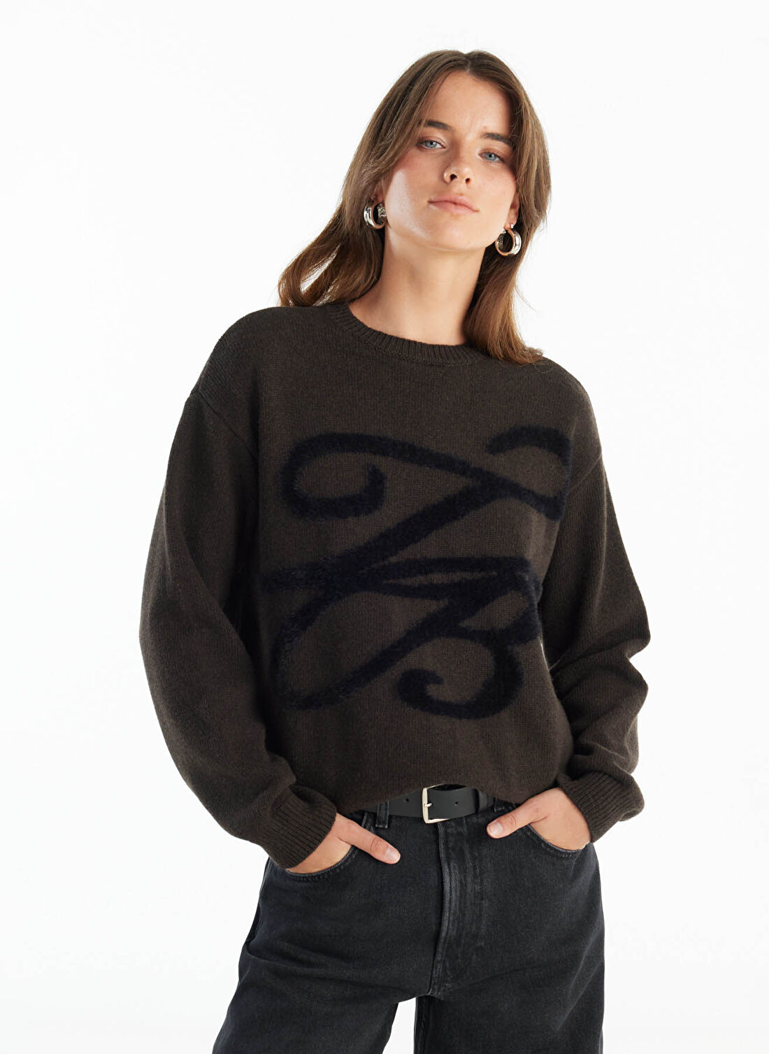 Ted Baker Kahverengi Kadın Bisiklet Yaka Standart Fit Nakışlı Kazak ...