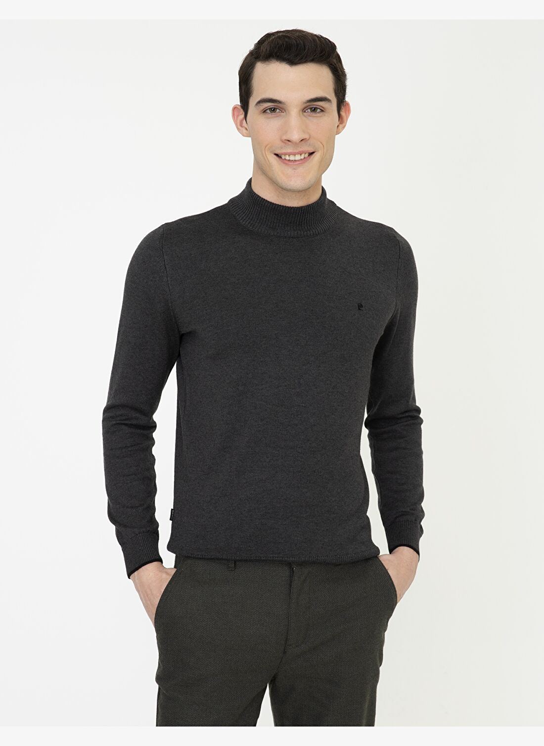 Pierre Cardin Erkek Antrasit Melanj Slim Fit Yarım Balıkçı Yaka Basic ...