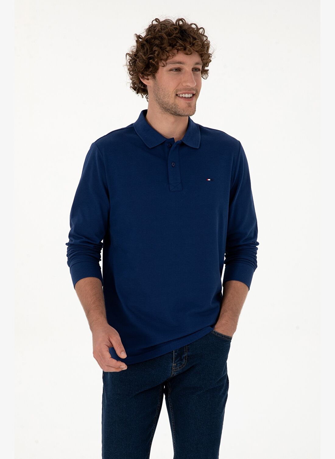 U.S. Polo Assn. Erkek Regular Fit Polo Yaka İndigo Basic Sweatshirt ...