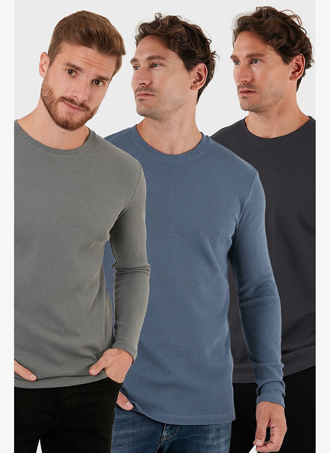 Buratti Pamuklu Bisklet Yaka Normal Kalıp Basic 3'Lü Paket Sweat Erkek ...