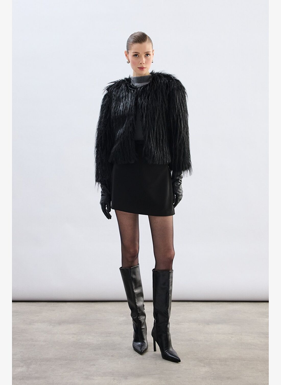 Bisiklet Yaka Suni Kürk - Siyah - 15783994 | Boyner