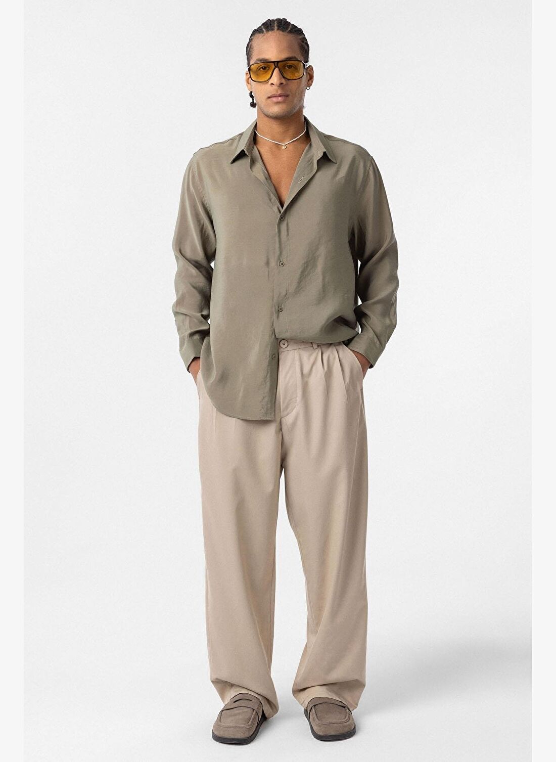 Baggy Fit Pileli Kumaş Pantolon Taş - 15787620 | Boyner