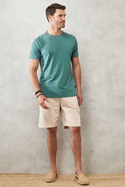 Erkek Yeşil Slim Fit Dar Kesim Bisiklet Yaka Pamuklu Tişört - 15036878 ...