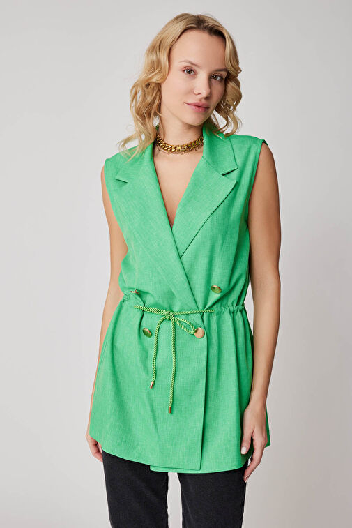 Beli Bağlamalı Gold Düğme Detaylı Yelek - 15083723 | Boyner