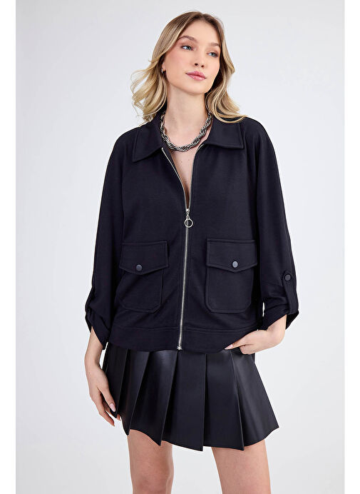 Modal Kumaş Çift Cep Fermuarlı Hırka - 15326897 | Boyner