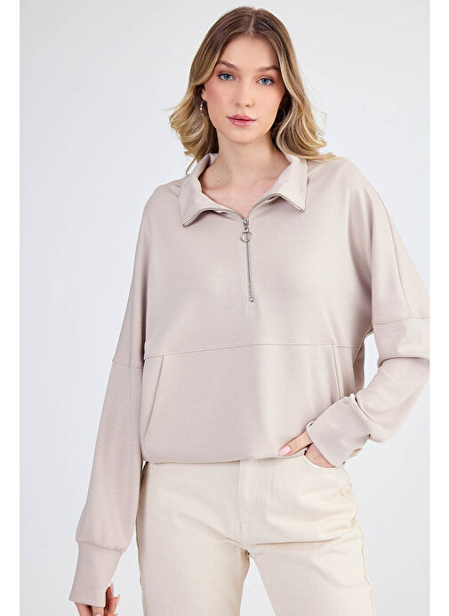 Fermuarlı Önü Cepli Modal Kumaş Sweat - 15326902 | Boyner
