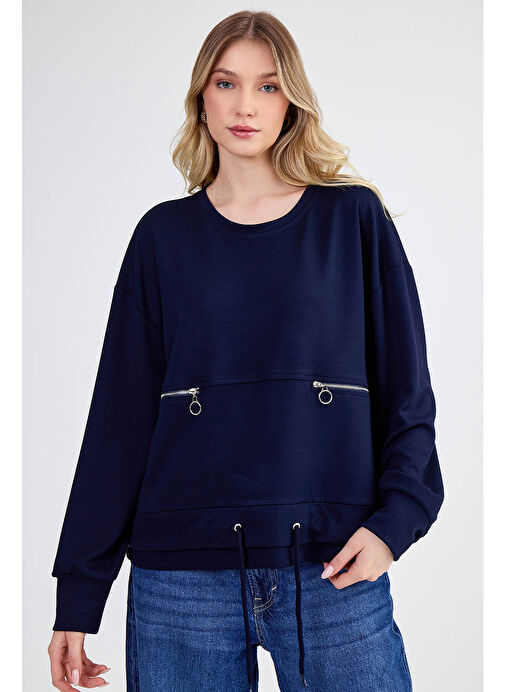 Yuvarlak Yaka Beli Bağcıklı Fermuar Detaylı Bluz - 15326874 | Boyner