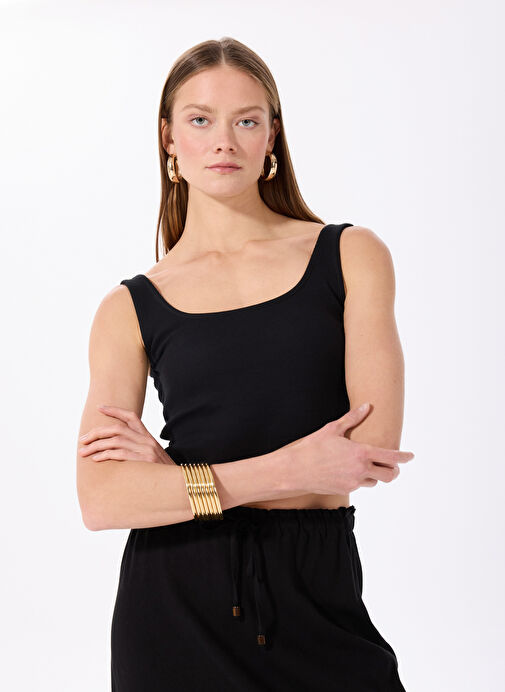 Fabrika Siyah Kadın Kare Yaka Crop Atlet Tarran - 1024059 | Boyner