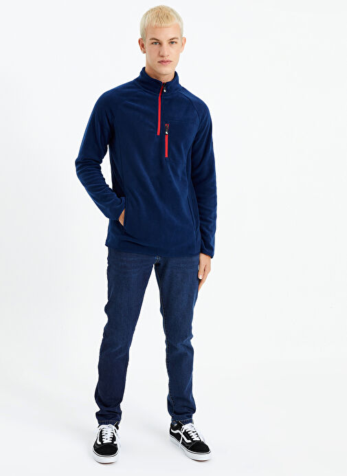 The Crow Fermuarlı Yaka Lacivert Erkek Sweatshırt Tc3002yarim Fermuarli ...