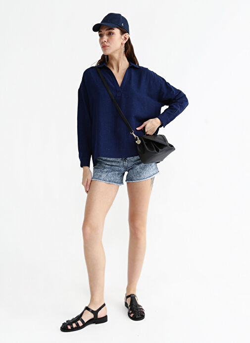 Fabrika Normal Bel Basic İndigo Kadın Şort Kale - 1375990 | Boyner