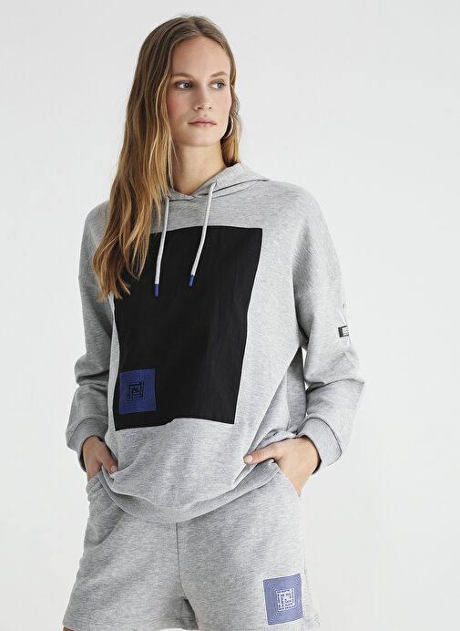 Black On Black Kapüşon Yaka Baskılı Gri Kadın Sweatshırt K-Kalis ...