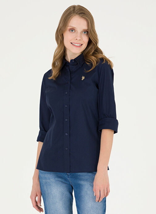 U.S. Polo Assn. Slim Fit Gömlek Yaka Düz Koyu Lacivert Kadın Gömlek ...