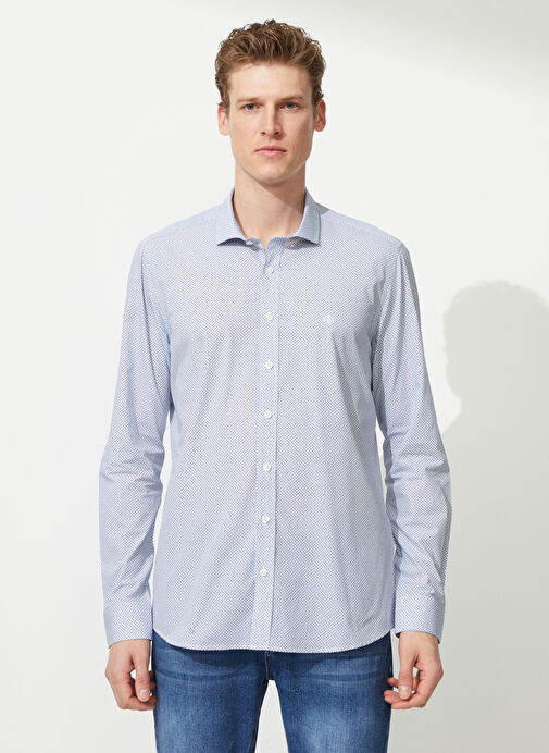 Beymen Business Slim Fit İtalyan Yaka Beyaz - Lacivert Erkek Gömlek ...