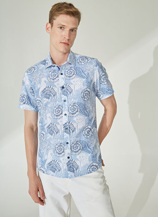 Beymen Business Beyaz - Lacivert Erkek Slim Fit Gömlek 4B2023200105 ...