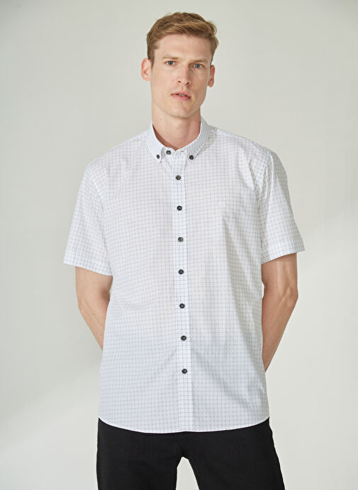Beymen Business Beyaz - Gri Erkek Düğmeli Slim Fit Gömlek 4B2023200113 ...