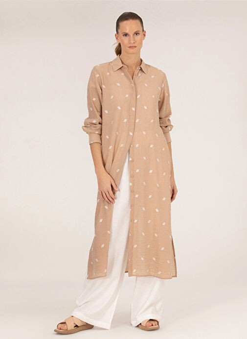 Pierre Cardin Gömlek Yaka Jakarlı Bej Kadın Tunik Tent023y - 1635120 ...