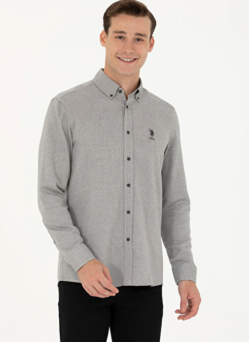 U.S. Polo Assn. Regular Fit Düğmeli Yaka Antrasit Erkek Gömlek Cordu ...