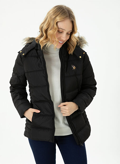 U.S. Polo Assn. Kürk Detaylı Siyah Kadın Mont Gow23k - 1731737 | Boyner