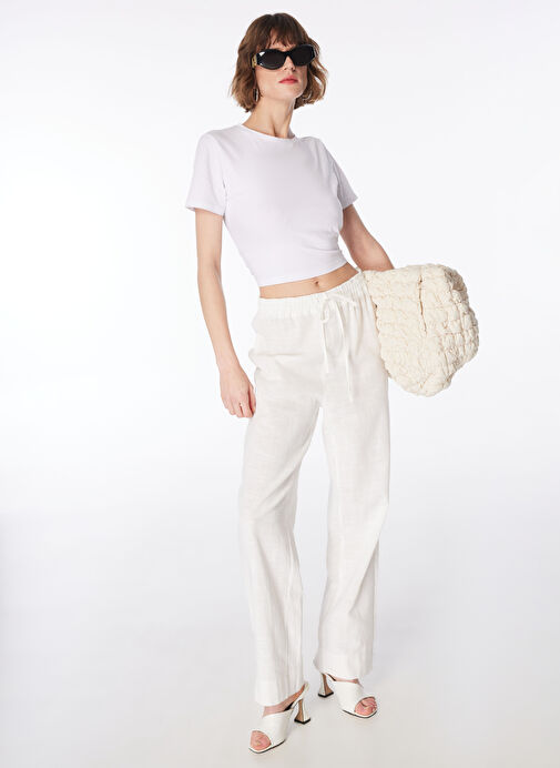 Fabrika Beyaz Kadın Lastikli Bol Kesim Pantolon F4sl-Pnt0840 - 1748707 ...