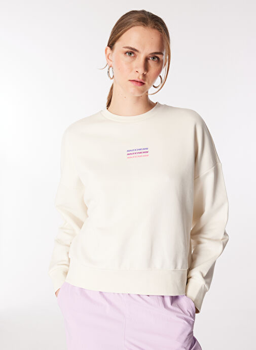 Skechers S232241-102 Essential W Crew Neck S Beyaz Kadın Kapüşon Yaka ...