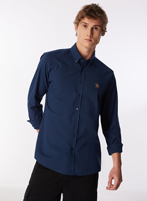 U.S. Polo Assn. Regular Fit Düğmeli Yaka Lacivert Erkek Gömlek ...