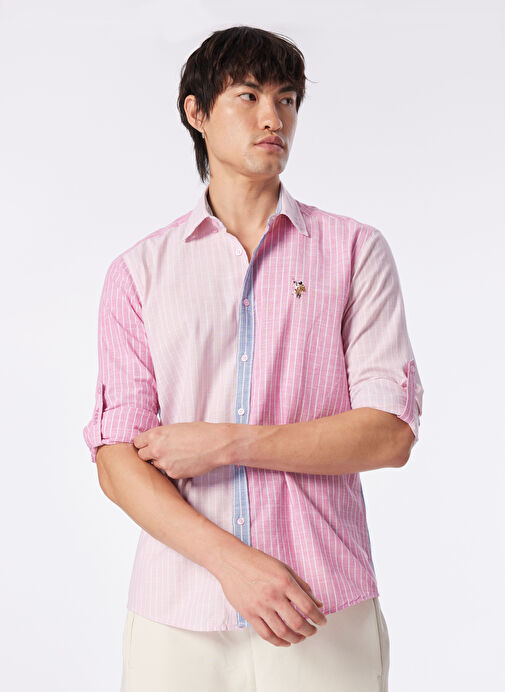 U.S. Polo Assn. Regular Fit Düğmeli Yaka Pembe Erkek Gömlek ...