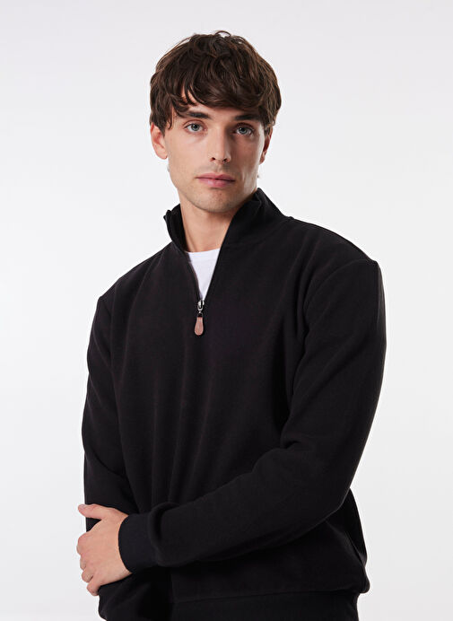 Limon Siyah Erkek Fermuarlı Basic Düz Sweatshirt Mml4wm-Swt9517 ...