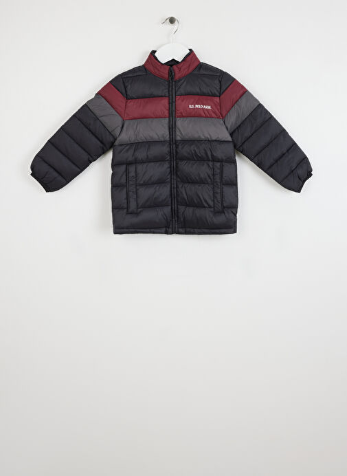 U.S. Polo Assn. Siyah Erkek Çocuk Dik Yaka Basic Fit Puffer Mont ...