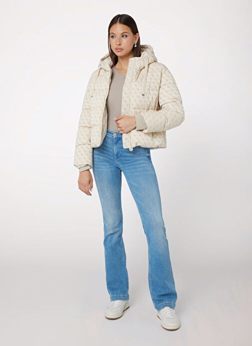 Kapüşonlu Desenli Çok Renkli Kadın Mont Daisy Puffer Logo Fl - Flocking ...