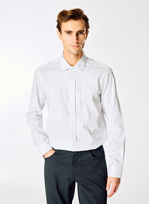 Beymen Business Beyaz - Gri Erkek Klasik Slim Fit Gömlek Bbe202510104 ...