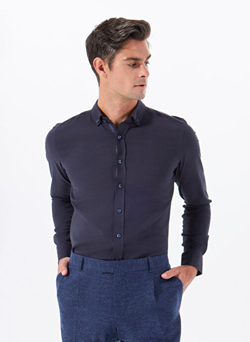 Beymen Business Lacivert Erkek Düğmeli Slim Fit Gömlek Bbe202510312 ...