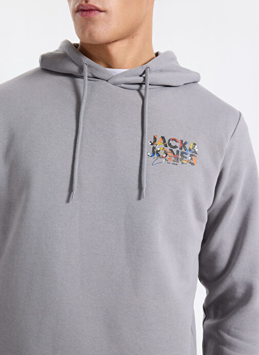 Jack & Jones Gri Erkek Kapüşonlu Normal Logo Baskılı Sweatshirt ...
