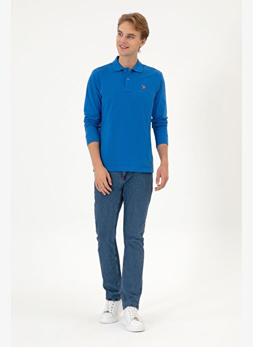 U.S. Polo Assn. Erkek Regular Fit Polo Yaka Koyu Mavi Basic Sweatshirt ...