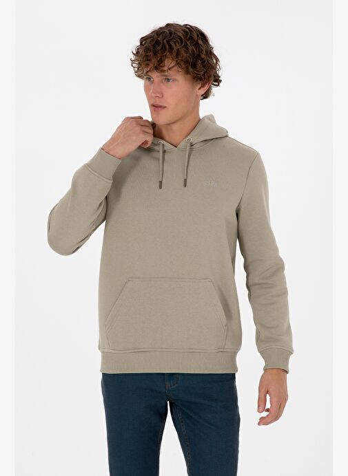 U.S. Polo Assn. Erkek Regular Fit Kapüşonlu Şardonlu Açık Haki Basic ...