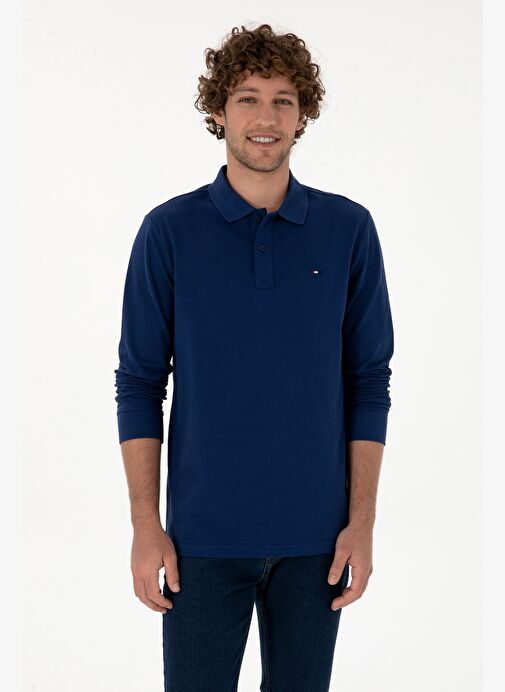 U.S. Polo Assn. Erkek Regular Fit Polo Yaka İndigo Basic Sweatshirt ...