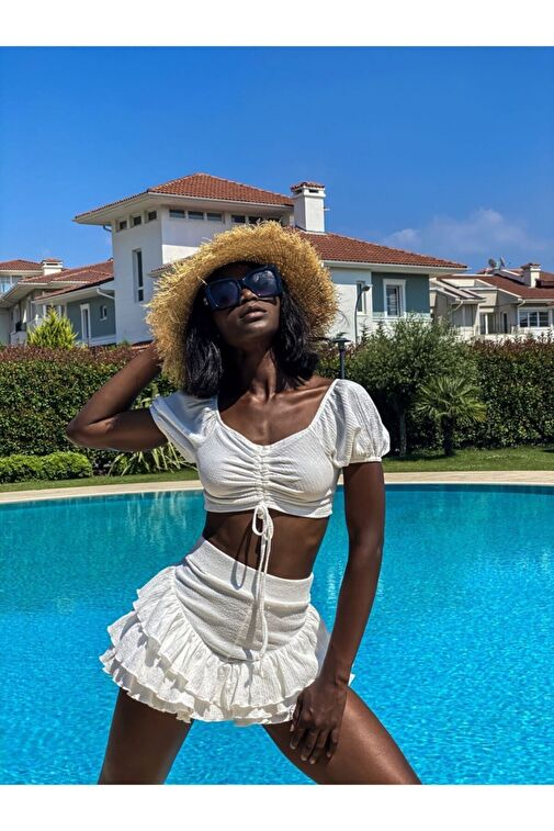 Arıel Beyaz Fırfırlı Şort Etek - 15300008 | Boyner