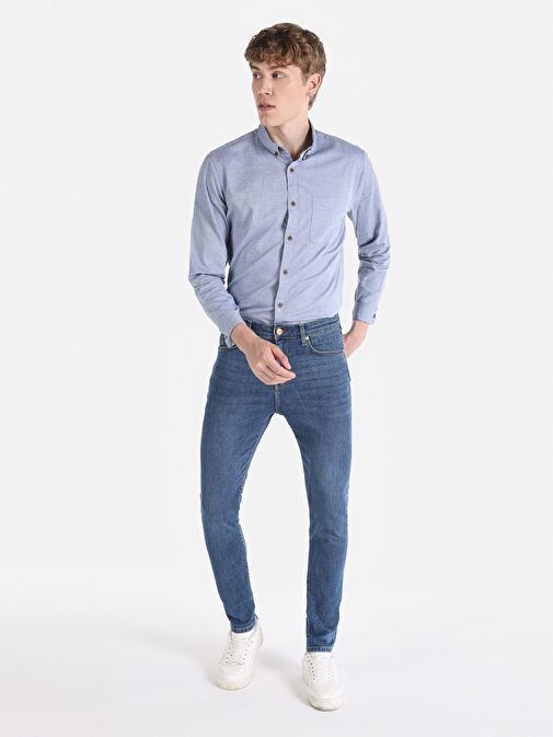 035 Ryan Super Slim Fit Yüksek Bel Dar Paça Koyu Mavi Erkek Pantolon ...