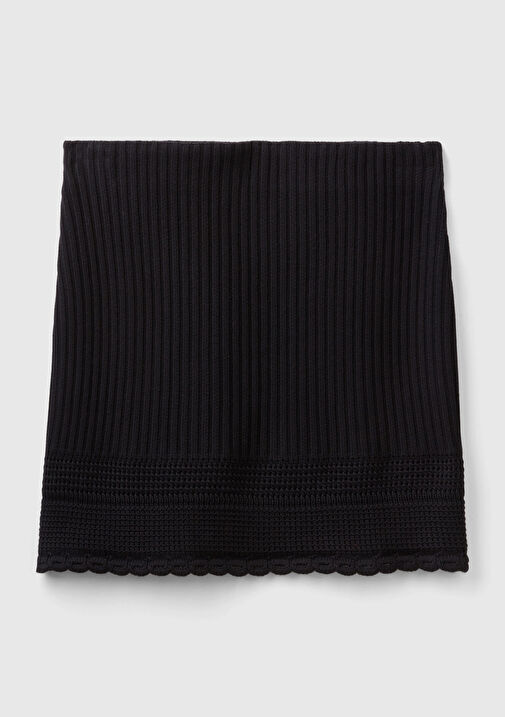 Kadın Siyah %100 Pamuk Örgü Motifli Altı Saçaklı Triko Mini Etek ...