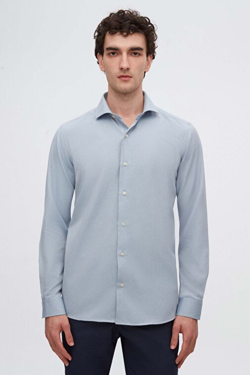 Ds Damat Slim Fit Açık Mavi İtalyan Yaka Armürlü Uzun Kollu Kolay ...