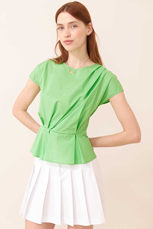 Drape Detaylı Peplum Poplin Bluz Yeşil Y2413026_012 - 15009117 | Boyner
