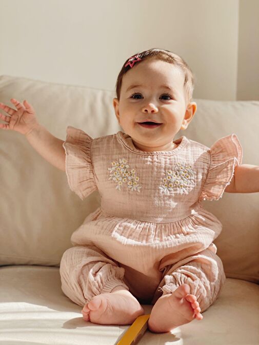 Papatya Nakışlı Tulum 0-3 Yaş Pudra Pembe - 15206640 | Boyner