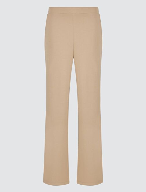 Bej Yüksek Bel Bol Paça Rahat Kesim Örme Modal Pantolon - 15366676 | Boyner