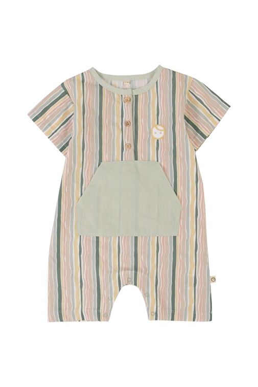 Kısa Kollu Bebek Şort Tulum Yeşil Çizgili Desenli Organik Pamuk ...