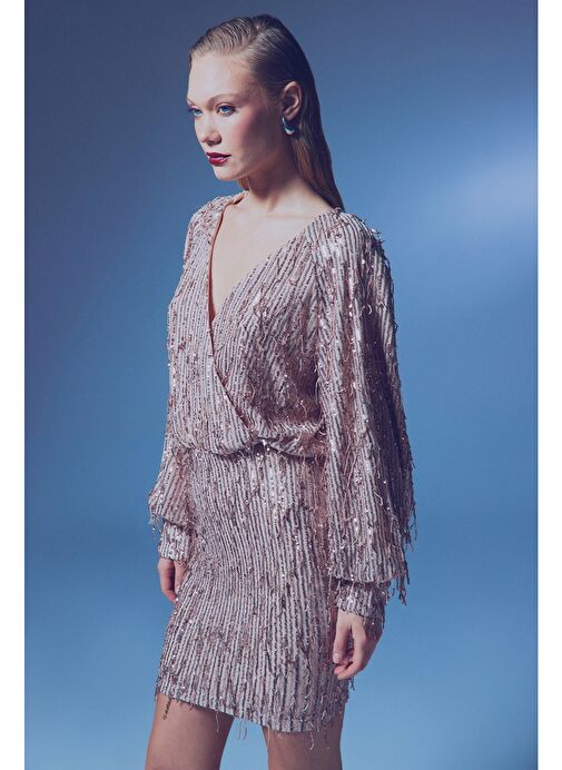 Kruvaze Payetli Bodysuit Bluz - Bakir - 15319559 | Boyner