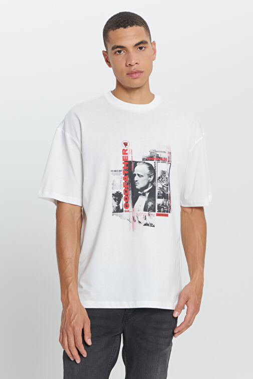 Erkek Beyaz The Godfather Lisanslı Loose Fit Bol Kesim %100 Pamuk ...