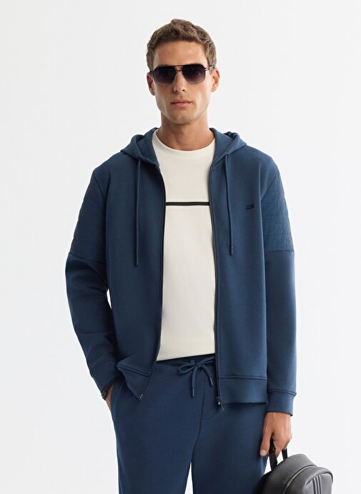 Erkek İndigo Kapüşonlu Fermuarlı Hırka A42y1264 - 15326428 | Boyner