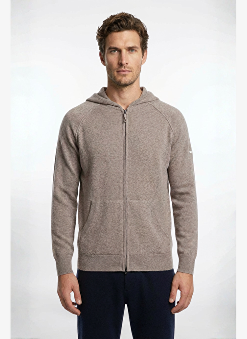 Açık Vizon David Saf Kaşmir Kapüşonlu Erkek Hırka - 15798326 | Boyner