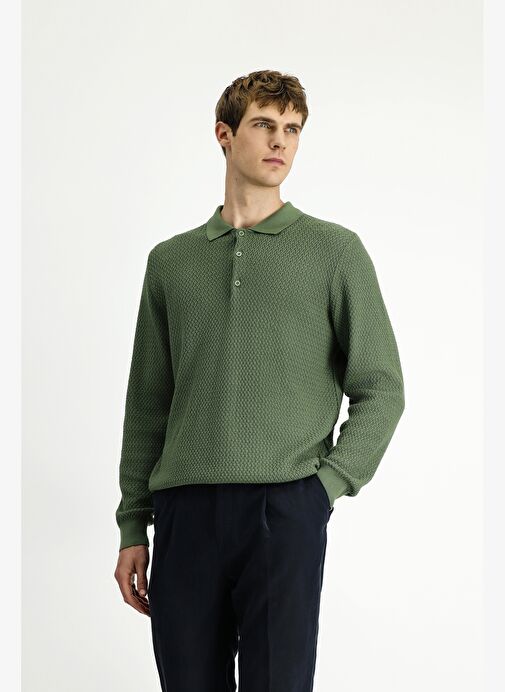 Polo Yaka Regular Fit Desenli Pamuklu Triko Kazak - 15777275 | Boyner